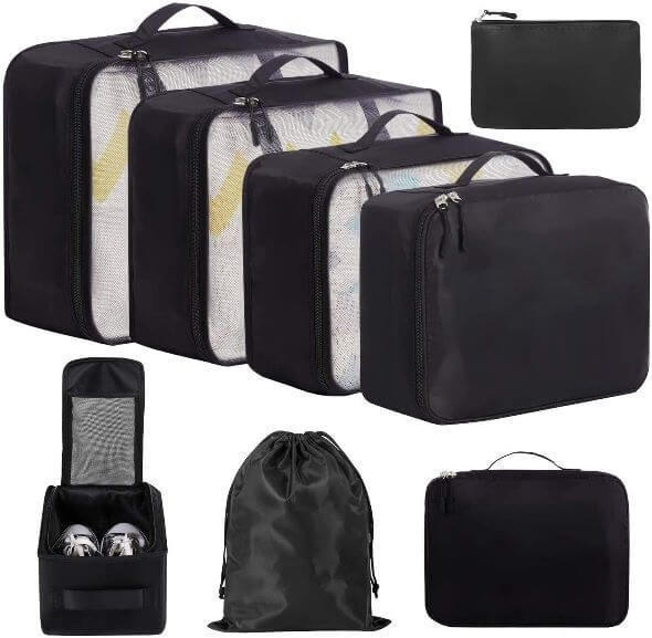 8 Piece Packing Bags Black Set ⋆ packmytravel.com